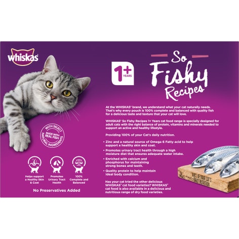 WHISKAS® So Fishy Recipes Wet Cat Food Ocean Fish & Prawn flavour, Tuna & Salmon, Ocean Fish In ...