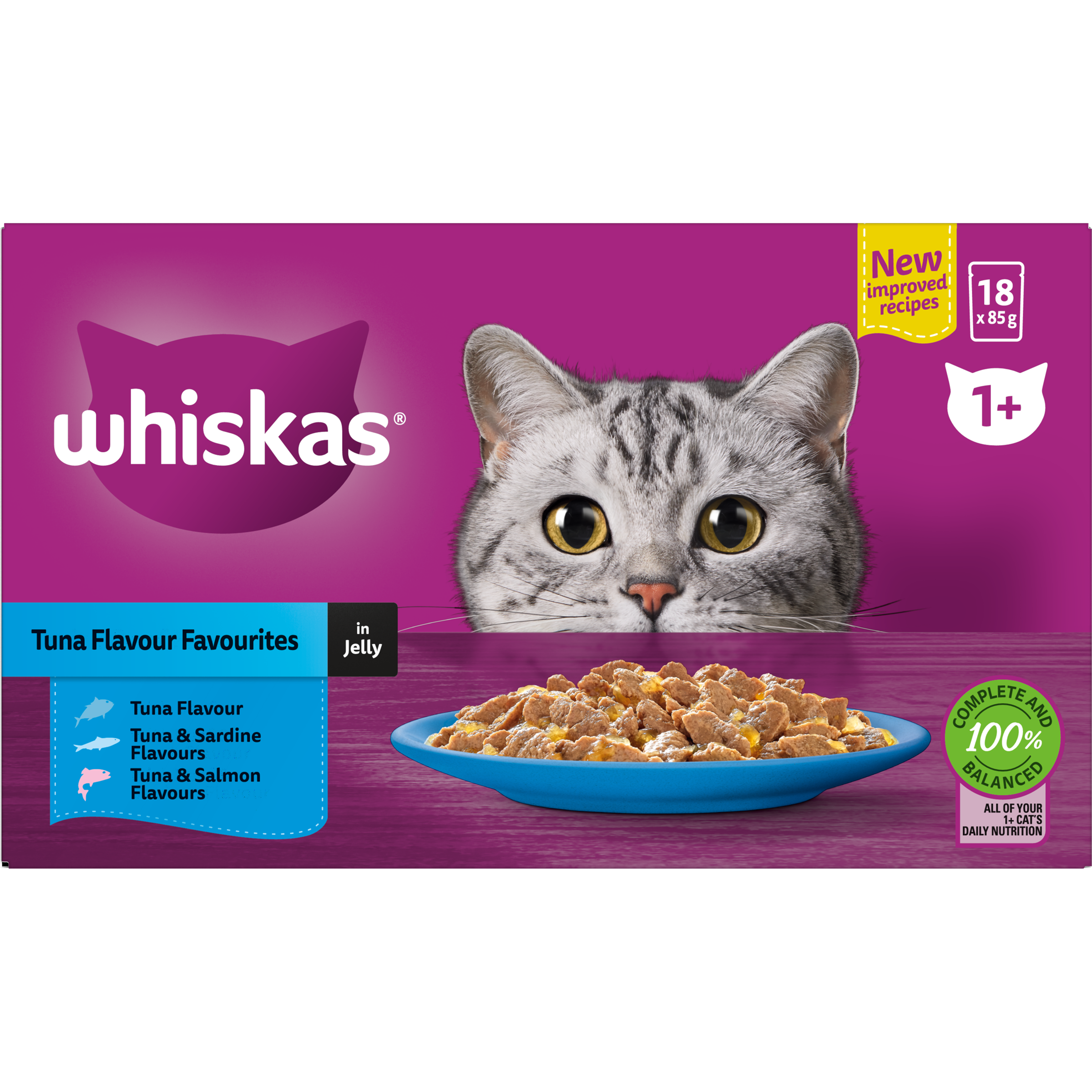 WHISKAS® Wet Cat Food Tuna Flavour Mixed Favourites In Jelly 18 x 85g ...
