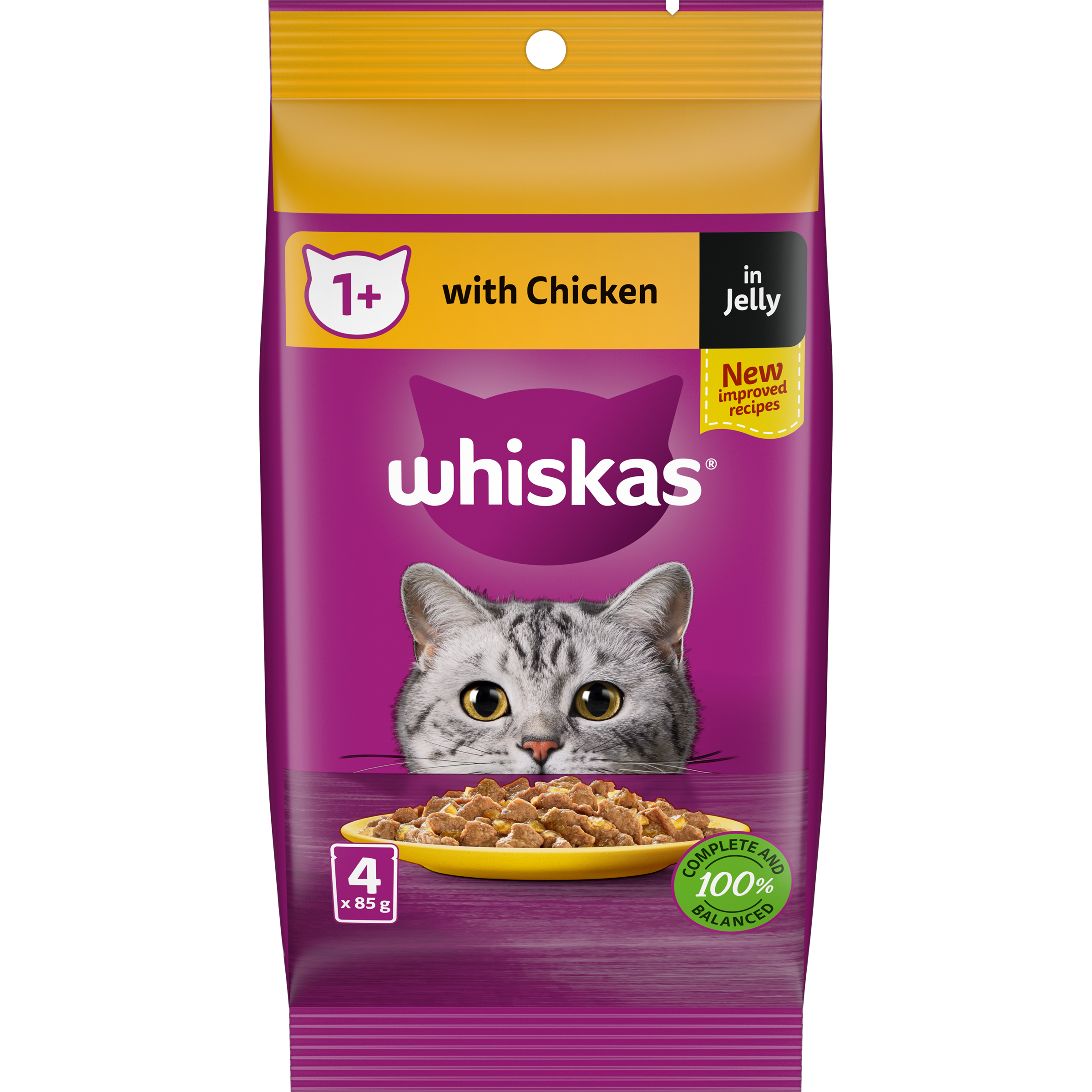 WHISKAS® Wet Cat Food With Chicken Favourites In Jelly 4 x 85g Pouches